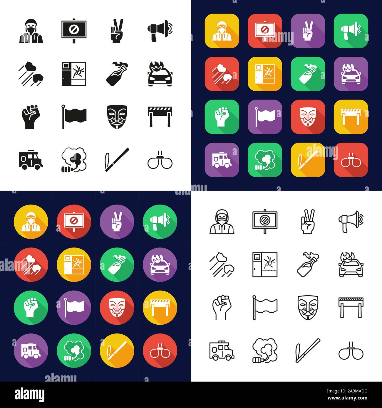 Demonstration Or Protest Icons All in One Icons -Black & White-Color ...