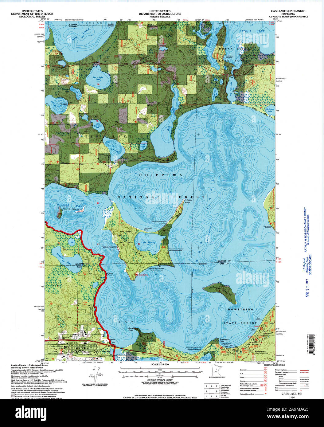 USGS TOPO Map MInnesota MN Cass Lake 504137 1996 24000 Restoration ...
