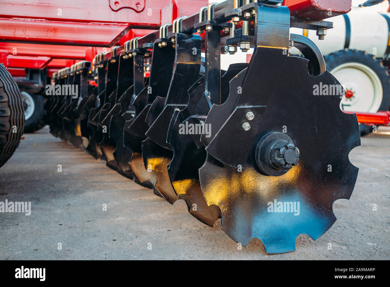 Working parts of new modern agricultural disc harrow for tillage Stock ...
