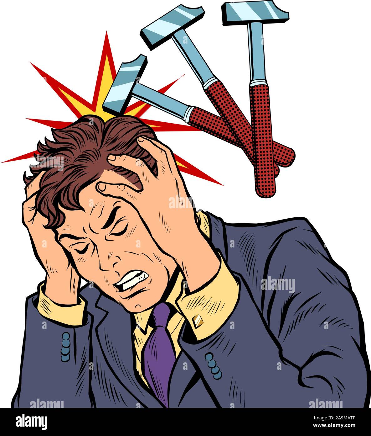 throbbing headache man. hammer blows Stock Vector Image & Art - Alamy