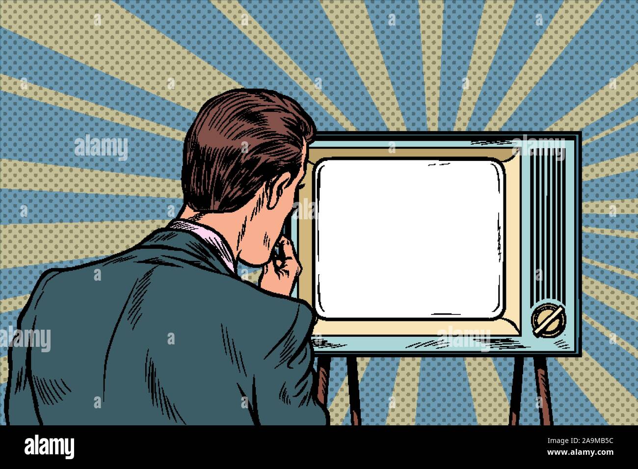 male viewer watching TV. Television propaganda, film and news Stock ...