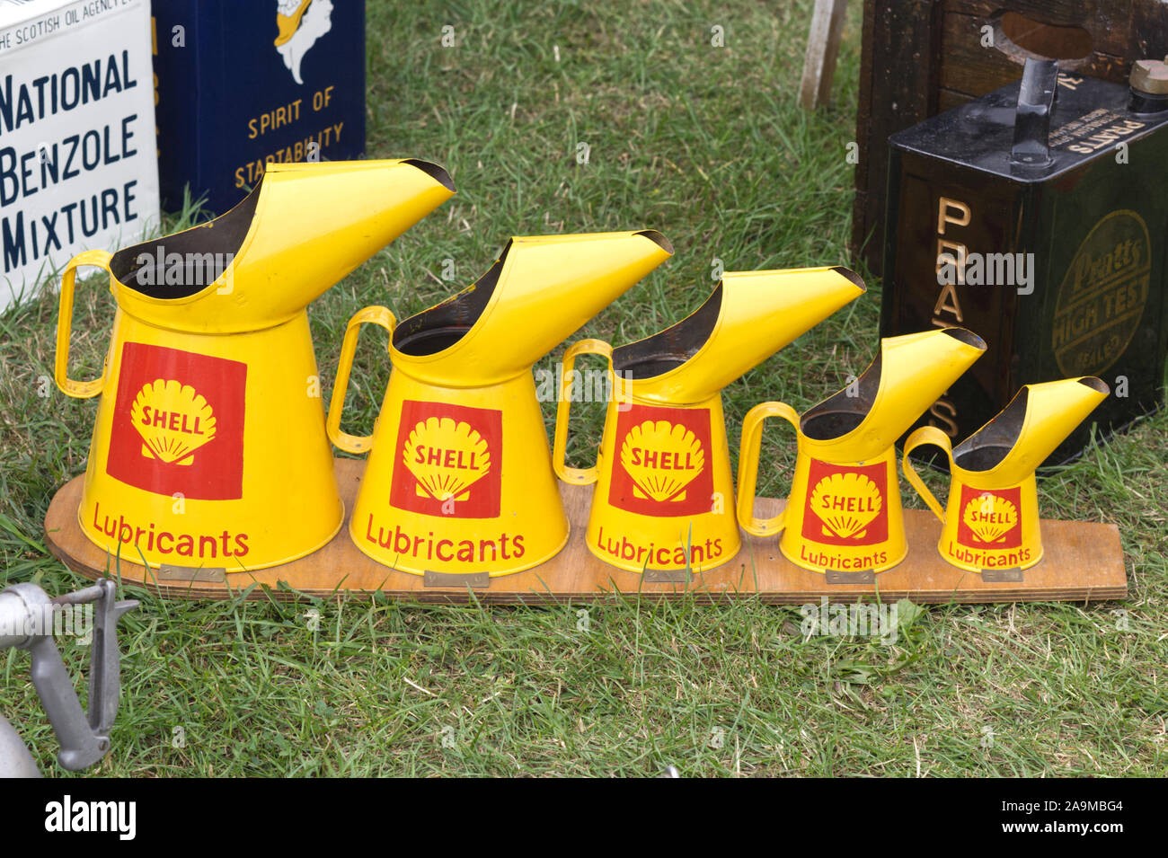 collection of collectible shell lubricants oil jugs Stock Photo - Alamy