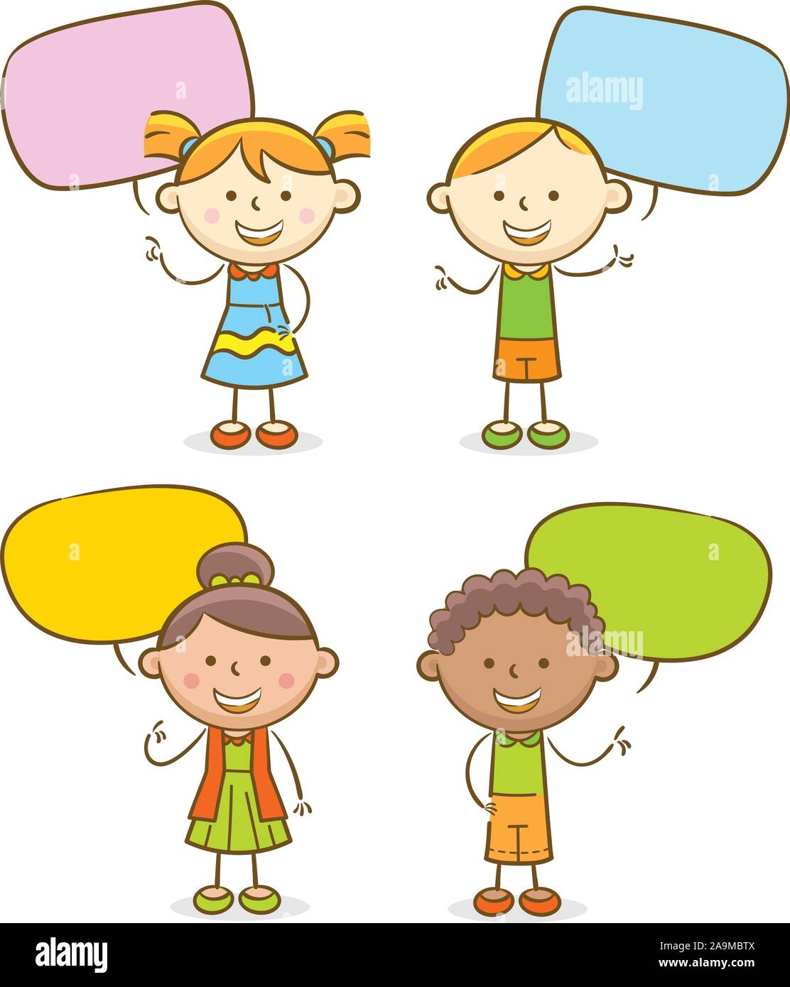 Doodle kid illustration: Set of kids with speech bubbles Stock Vector ...