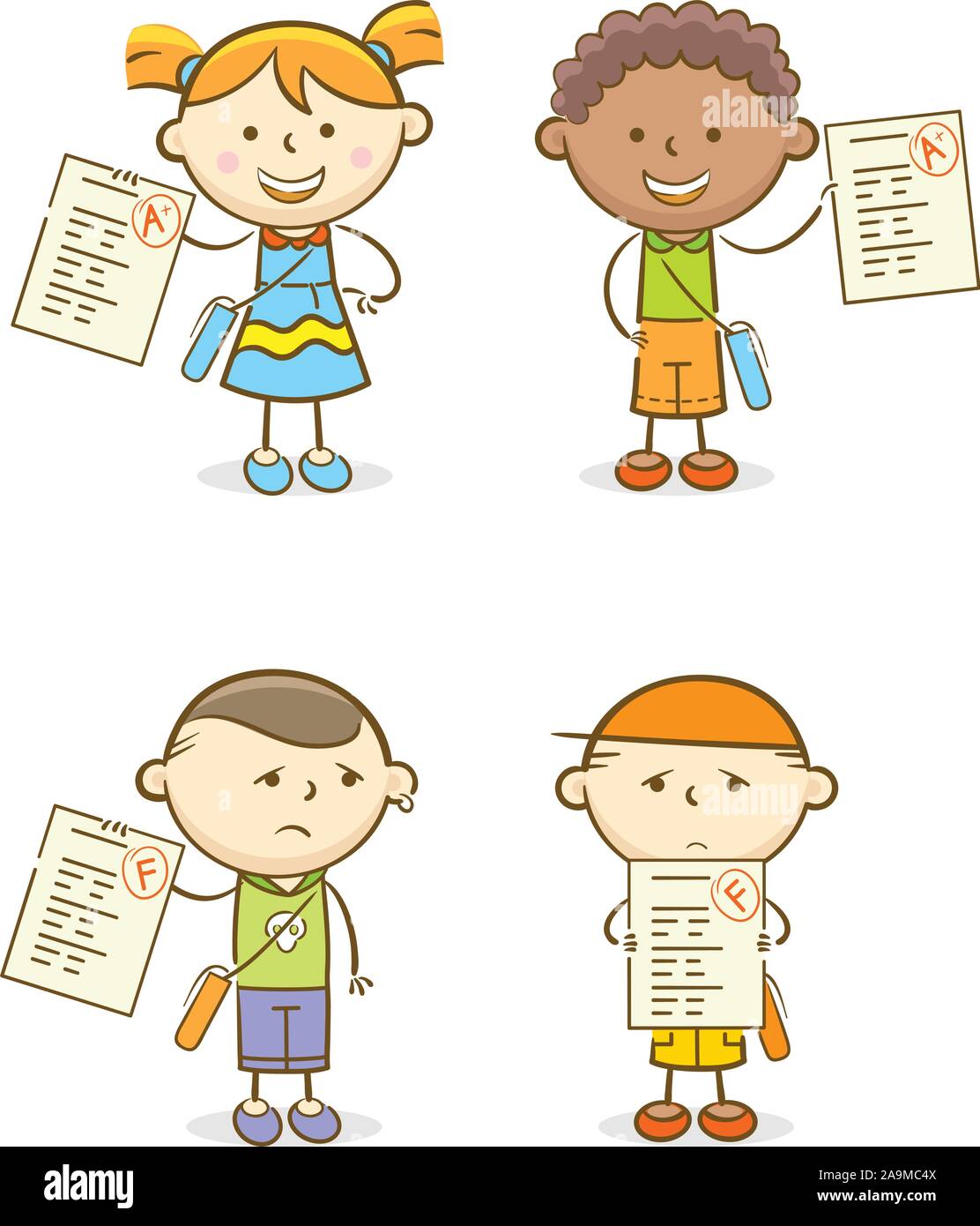 Cartoon Kids Taking A Test