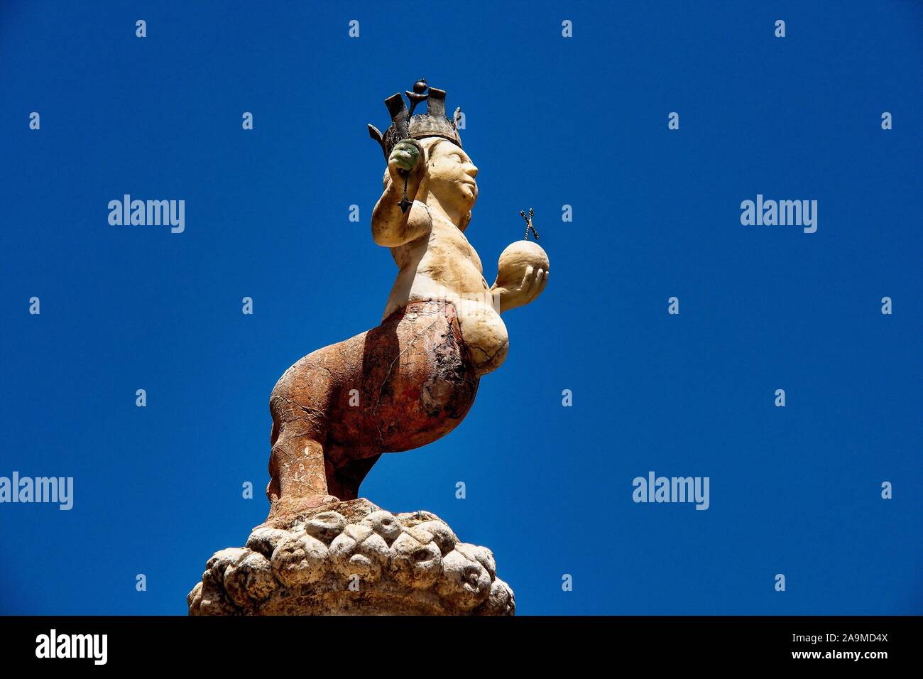 baroque style female centaur statue on a fountain in Taormina in Sicily ...