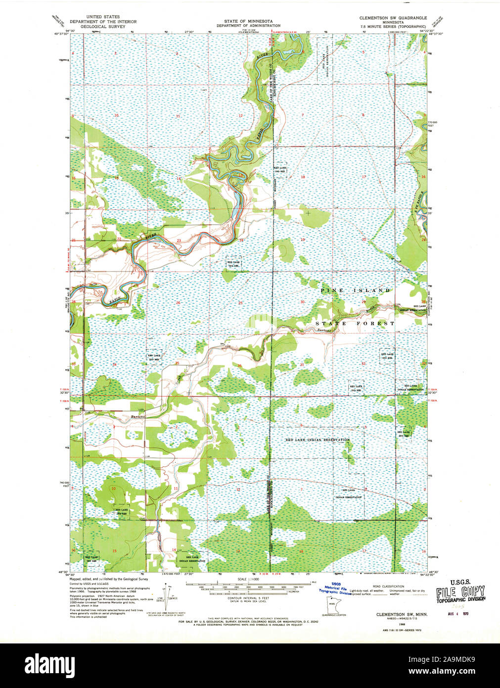 USGS TOPO Map MInnesota MN Clementson SW 804542 1968 24000 Restoration Stock Photo - Alamy