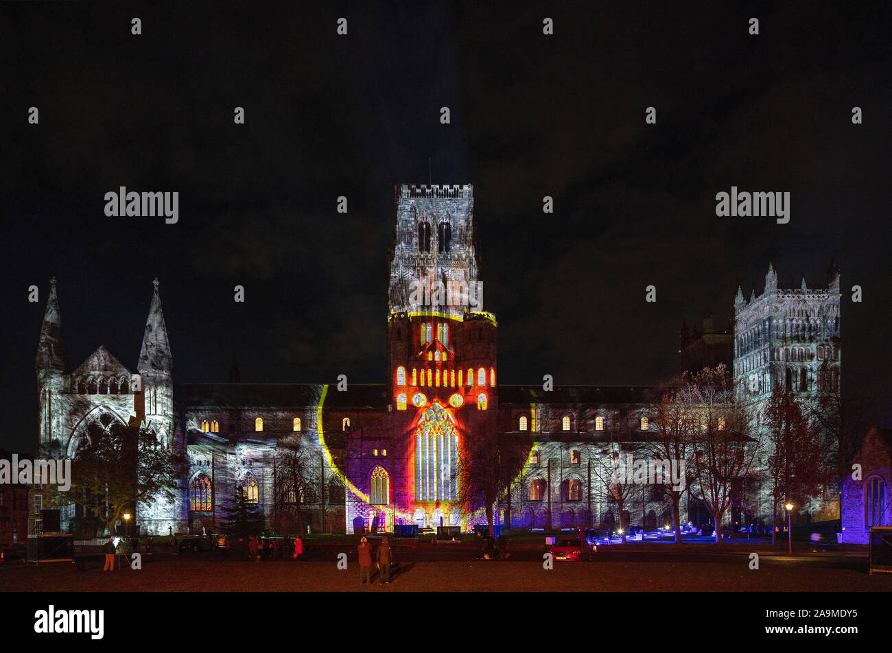 Durham Cathedral at night during Durham Lumiere 2019, Durham, County ...