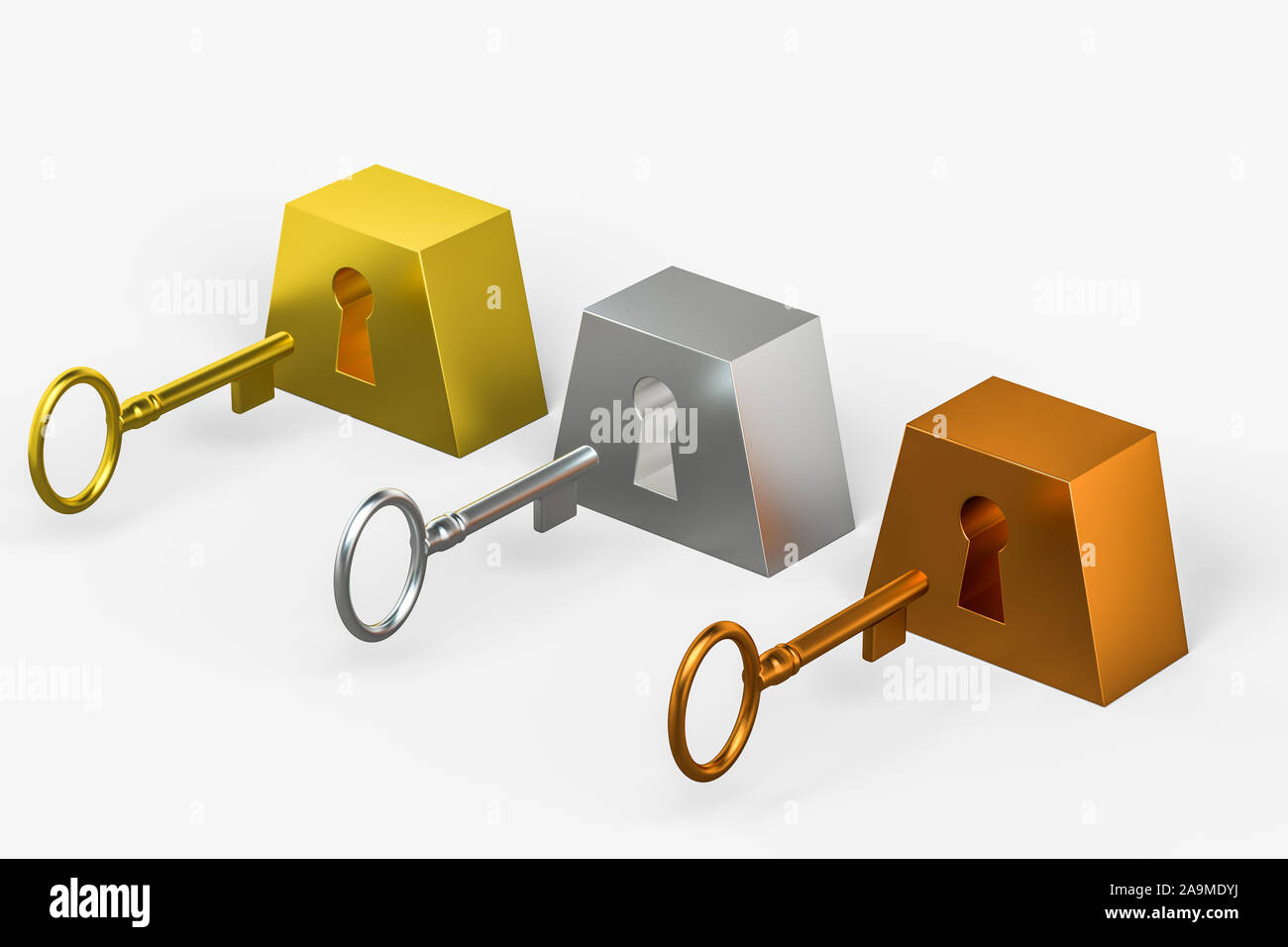 The keyhole with its key background, 3d rendering. Computer digital ...