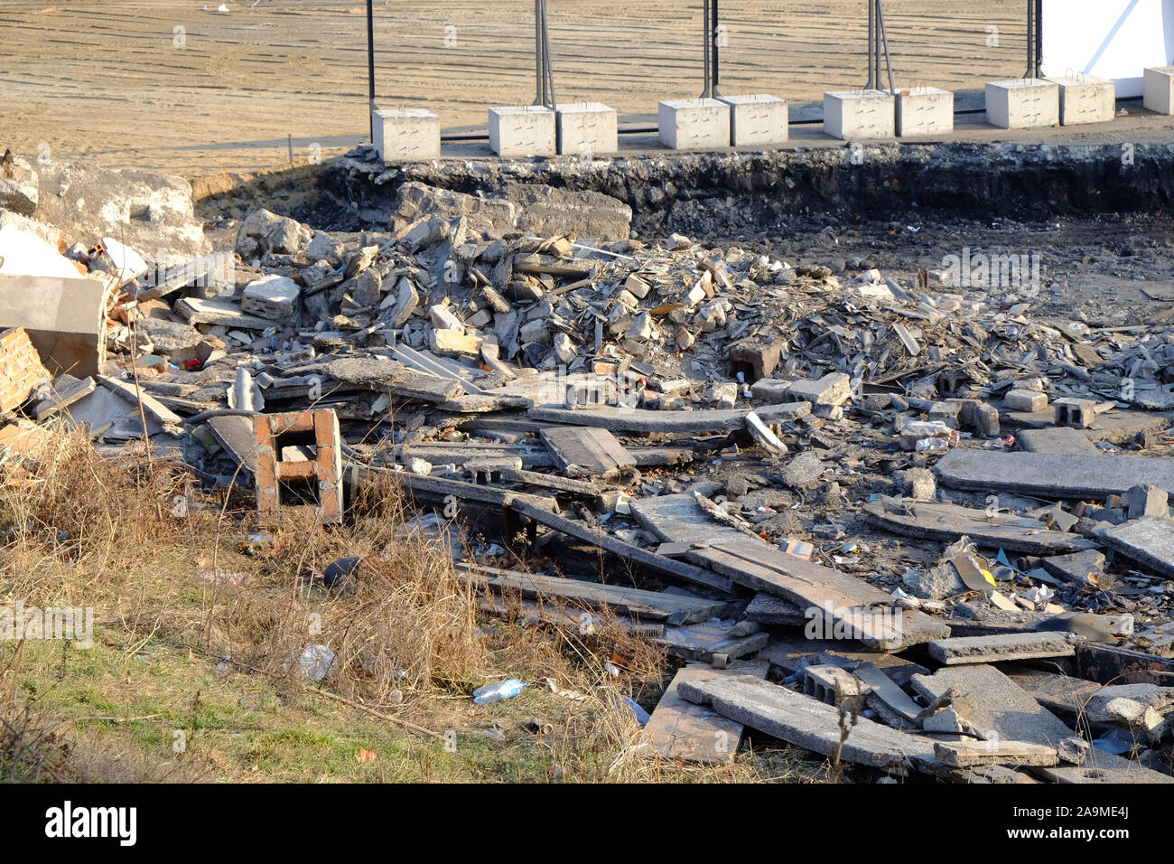 Rubble of material after house demolishing Stock Photo - Alamy