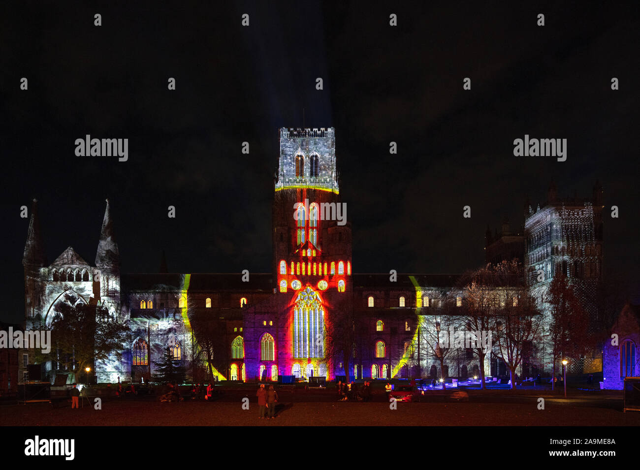 Durham Cathedral at night during Durham Lumiere 2019, Durham, County ...