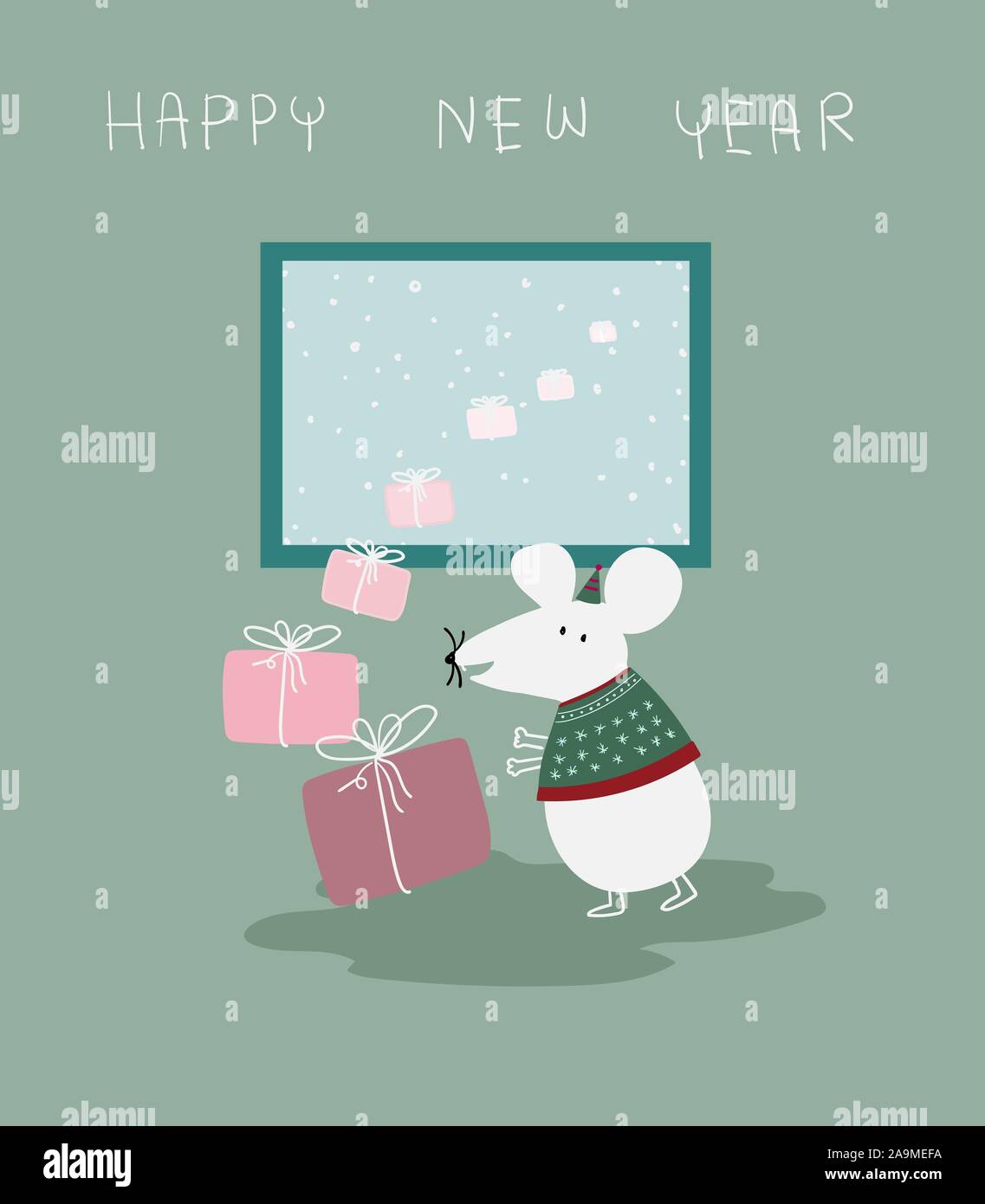 Cute hand drawn rat and gift box on brown background animal Vector ...