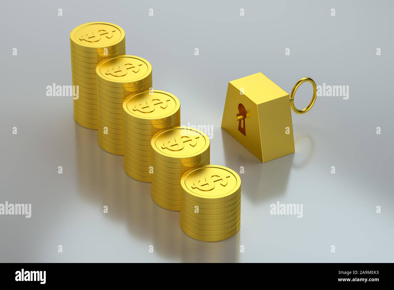 The dollar coins with white background, 3d rendering. Computer digital ...