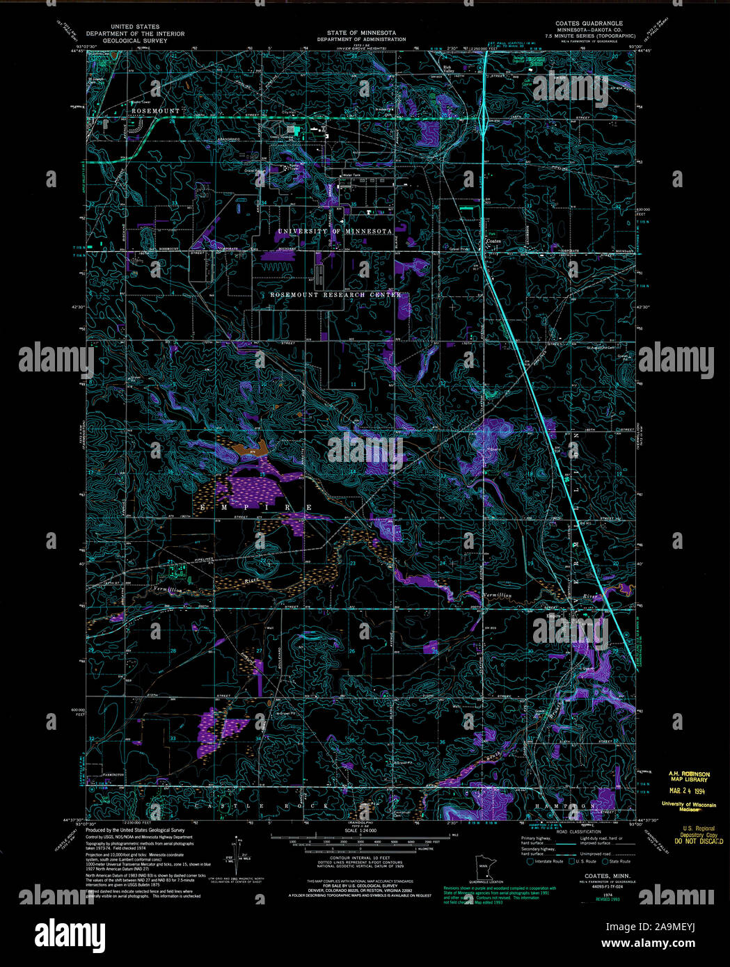 USGS TOPO Map MInnesota MN Coates 504211 1974 24000 Inverted ...