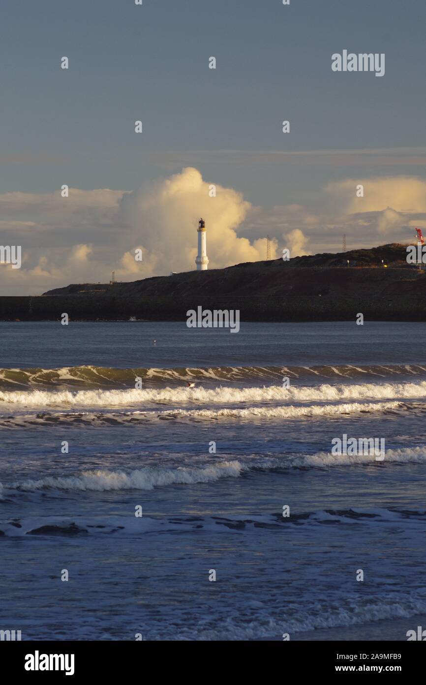 Girdleness Lighthouse on a Winters Evening by the North Sea. Cumulus ...