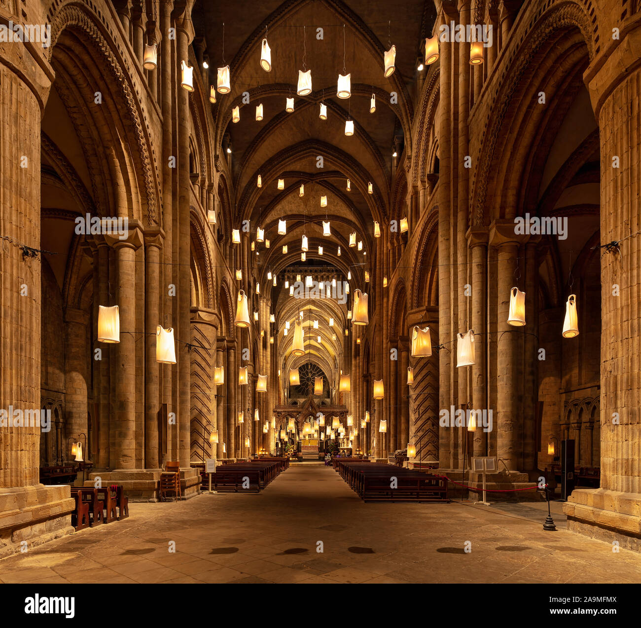 Durham Cathedral at night during Durham Lumiere 2019, Durham, County ...