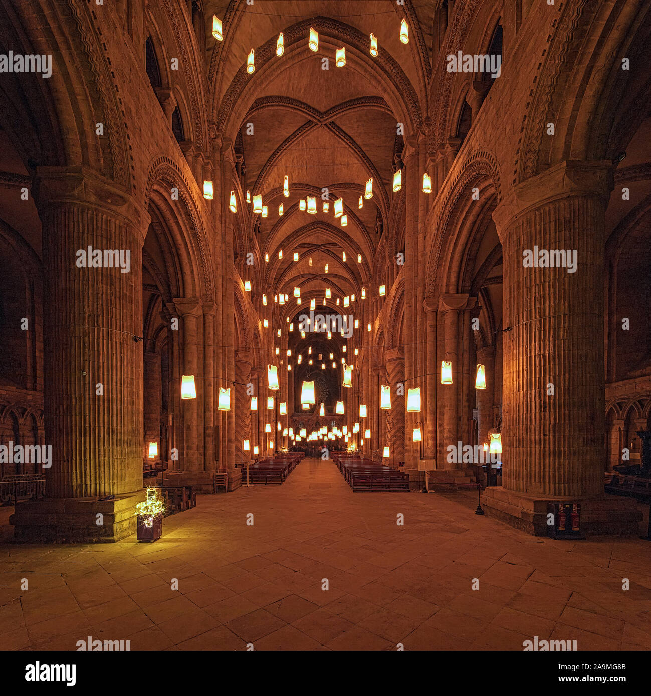 Durham Cathedral at night during Durham Lumiere 2019, Durham, County ...