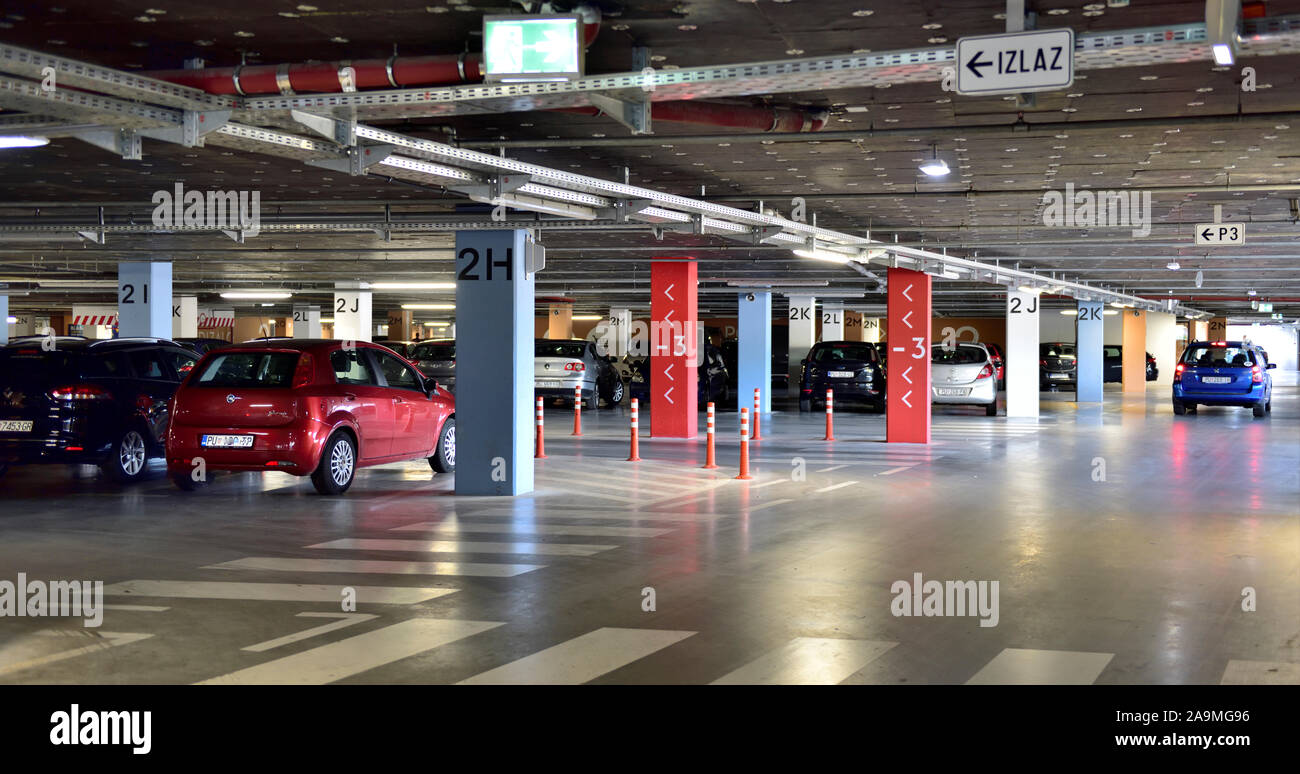 Inside car park of the modern MaxCity shopping centre, Pula, Croatia ...