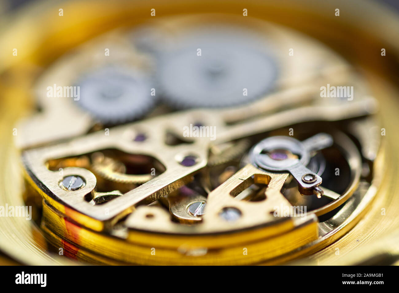 close up of metal watch mechanism Stock Photo - Alamy