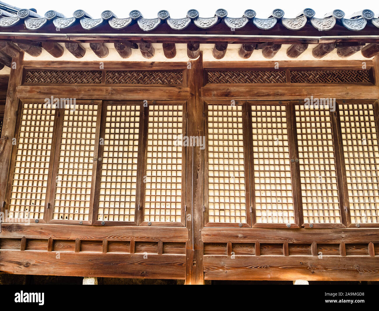 travel to South Korea - panel wall of old wooden house in Jongno ...