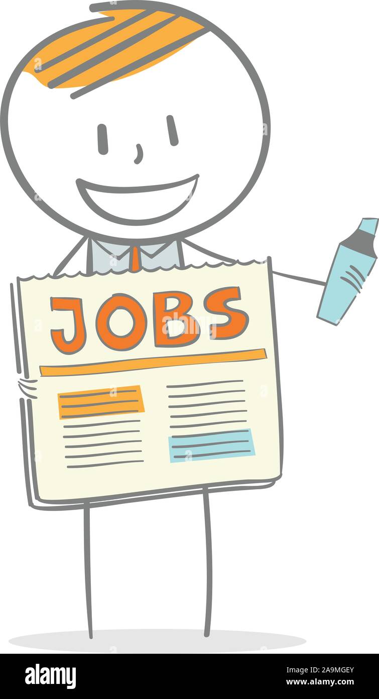 Doodle stick figure: Business man marking a job classified from ...