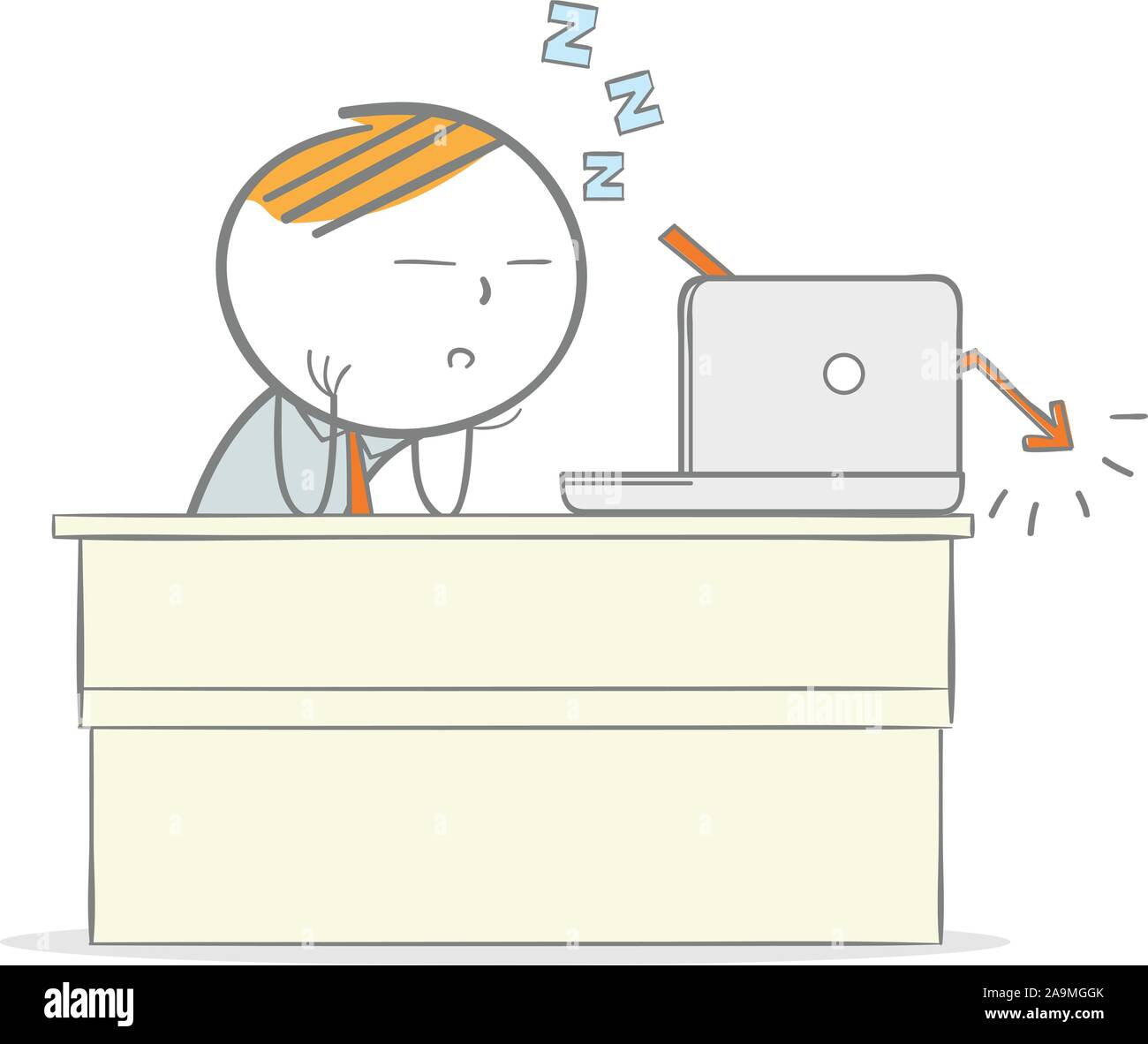 Doodle stick figure: Businessman asleep on his office desk Stock Vector ...