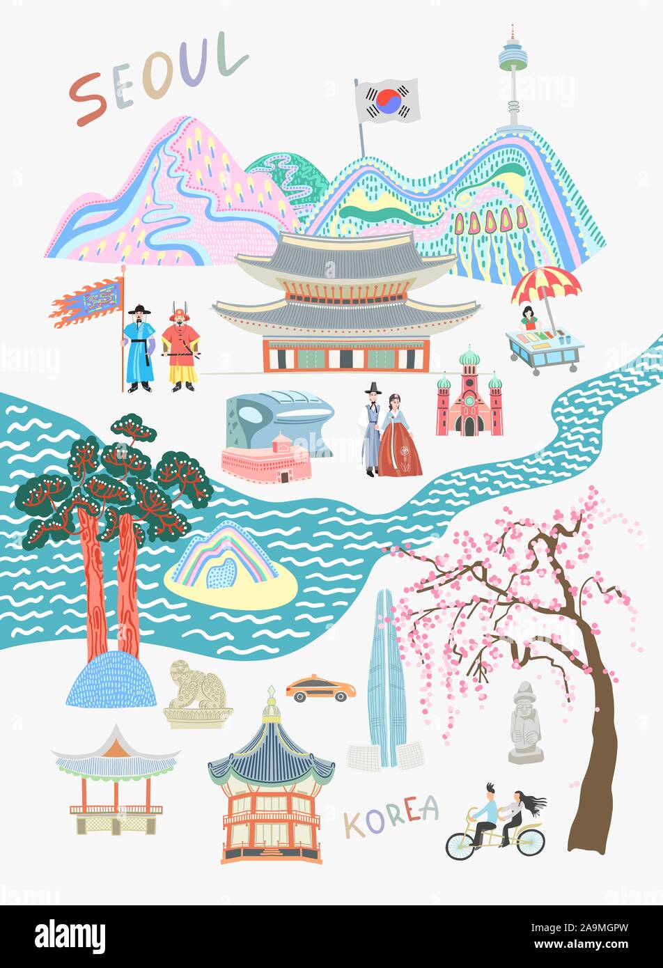 Seoul lovely travel card design - sights and attractions of south korea ...