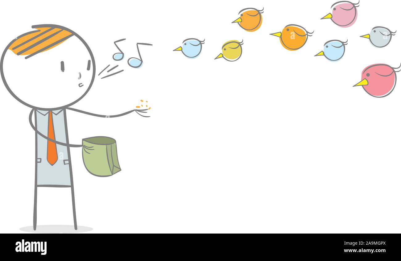 Doodle stick figure: Businessman with birds Stock Vector Image & Art ...