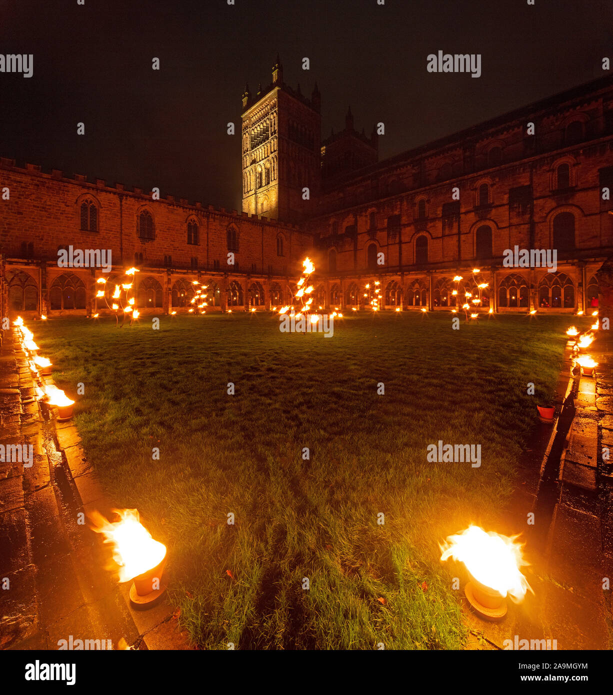 Durham Cathedral at night during Durham Lumiere 2019, Durham, County ...