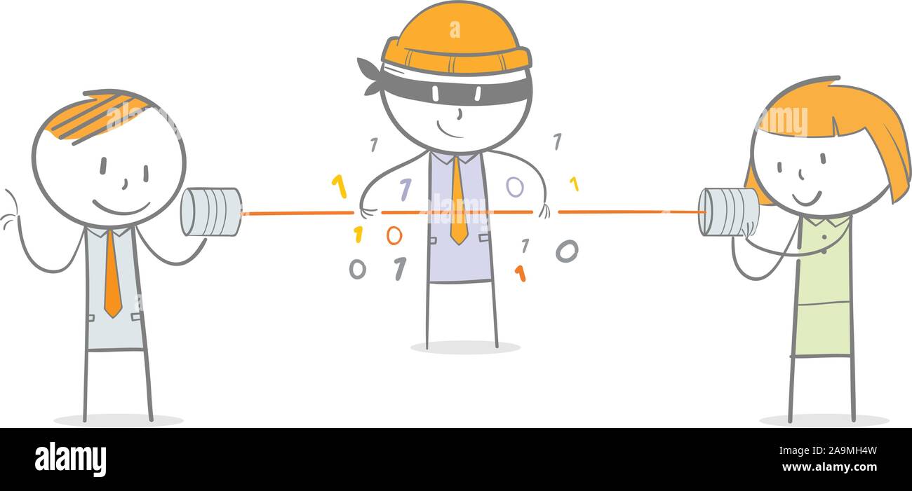 Doodle illustration of hacker hijacking a communication Stock Vector ...