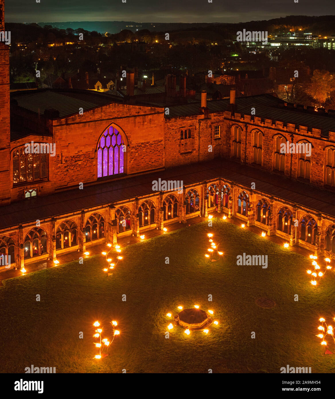 Durham Cathedral at night during Durham Lumiere 2019, Durham, County ...
