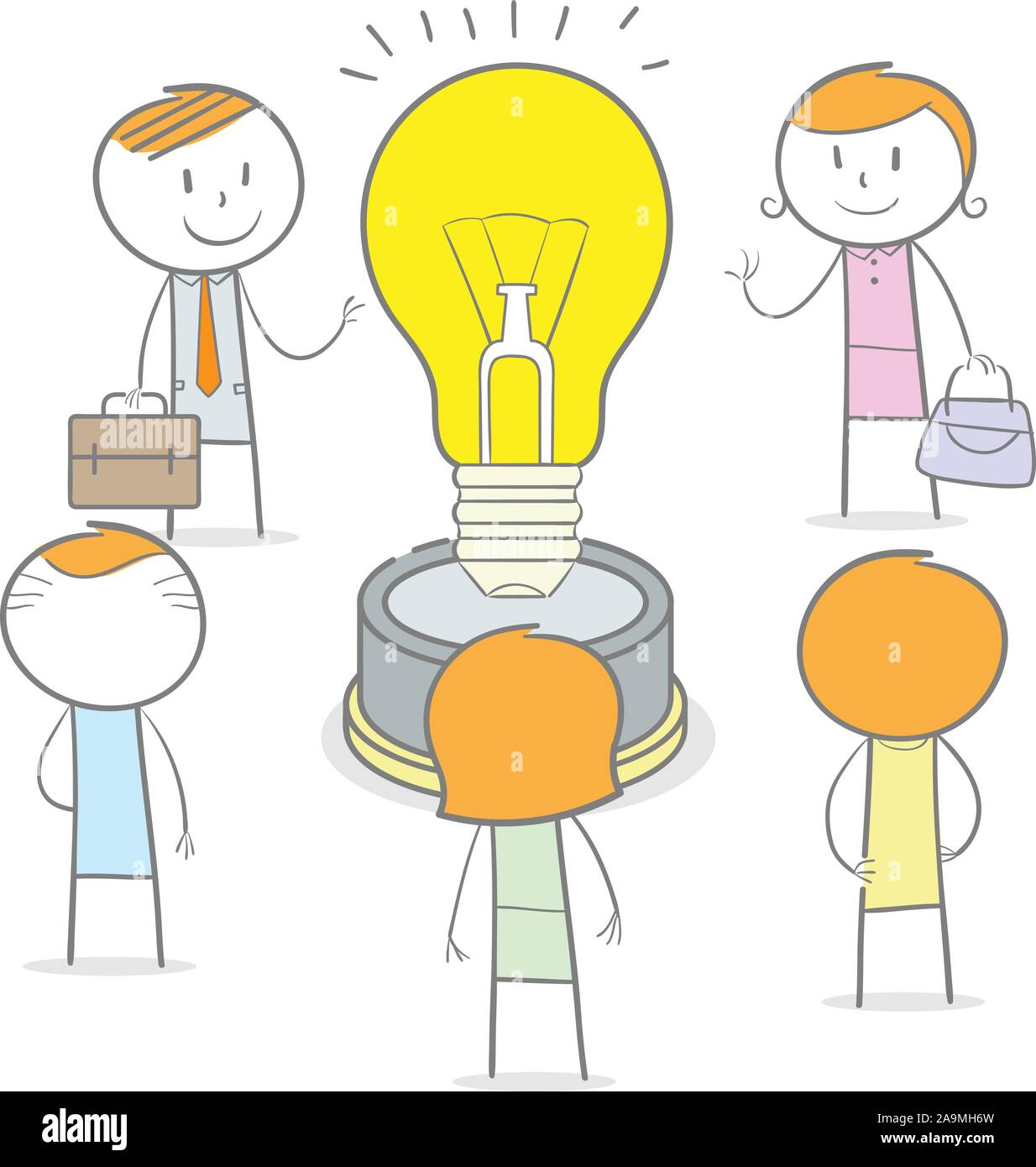 Doodle stick figure teamwork with a big idea Stock Vector Image & Art ...