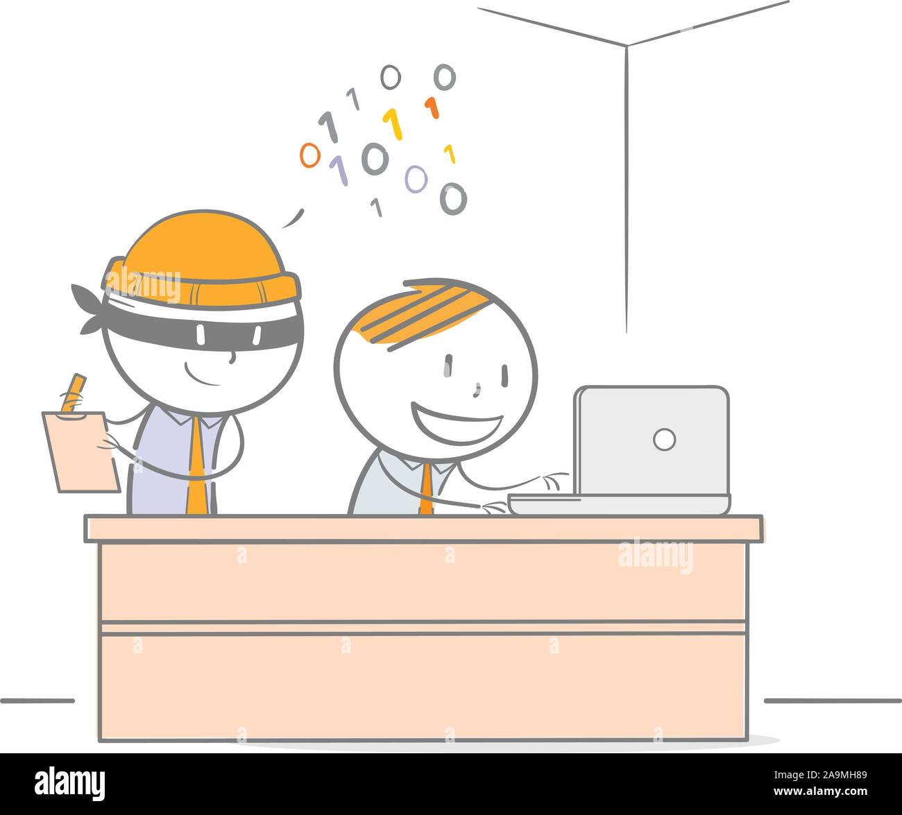Doodle illustration of hacker spying on a businessman data Stock Vector ...