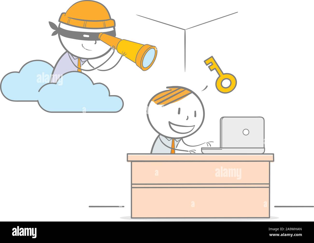 Doodle illustration of hacker spying on a businessman password Stock ...