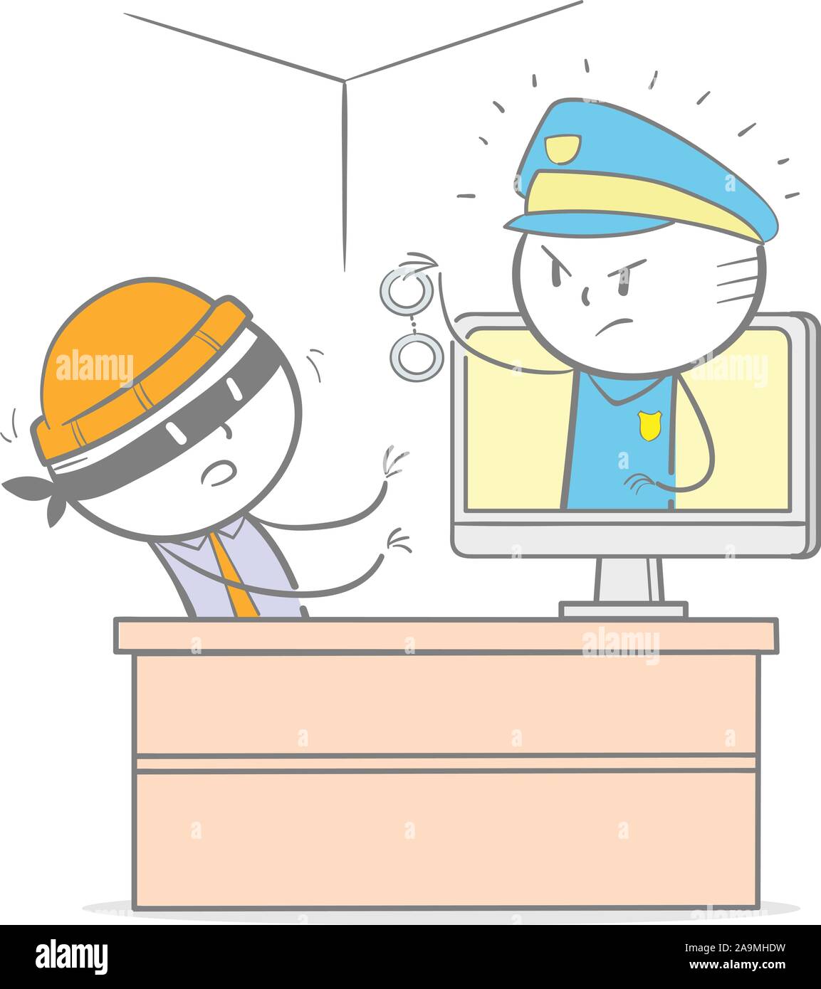 Doodle illustration of a hacker catched by a policeman Stock Vector ...