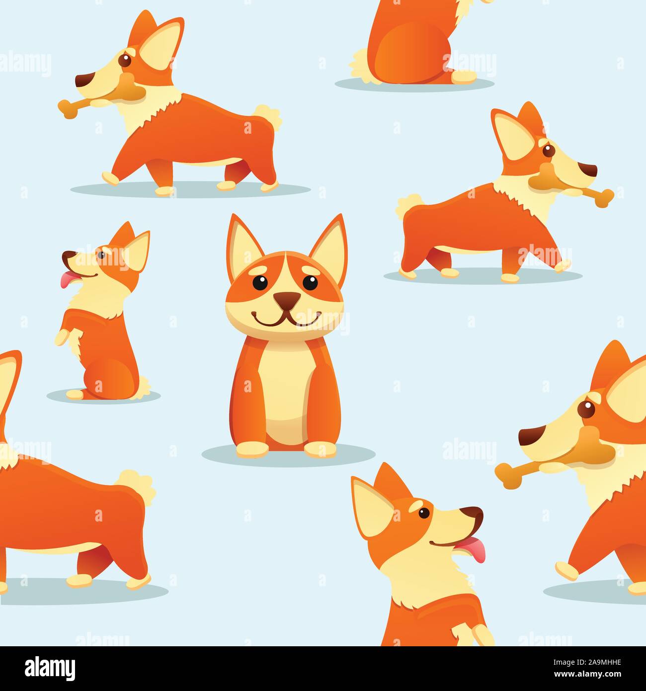Cute corgi dog pattern. Cartoon illustration of cute corgi dog vector ...