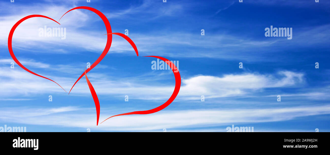 Two Red Hearts on Heaven as Background Stock Photo - Alamy