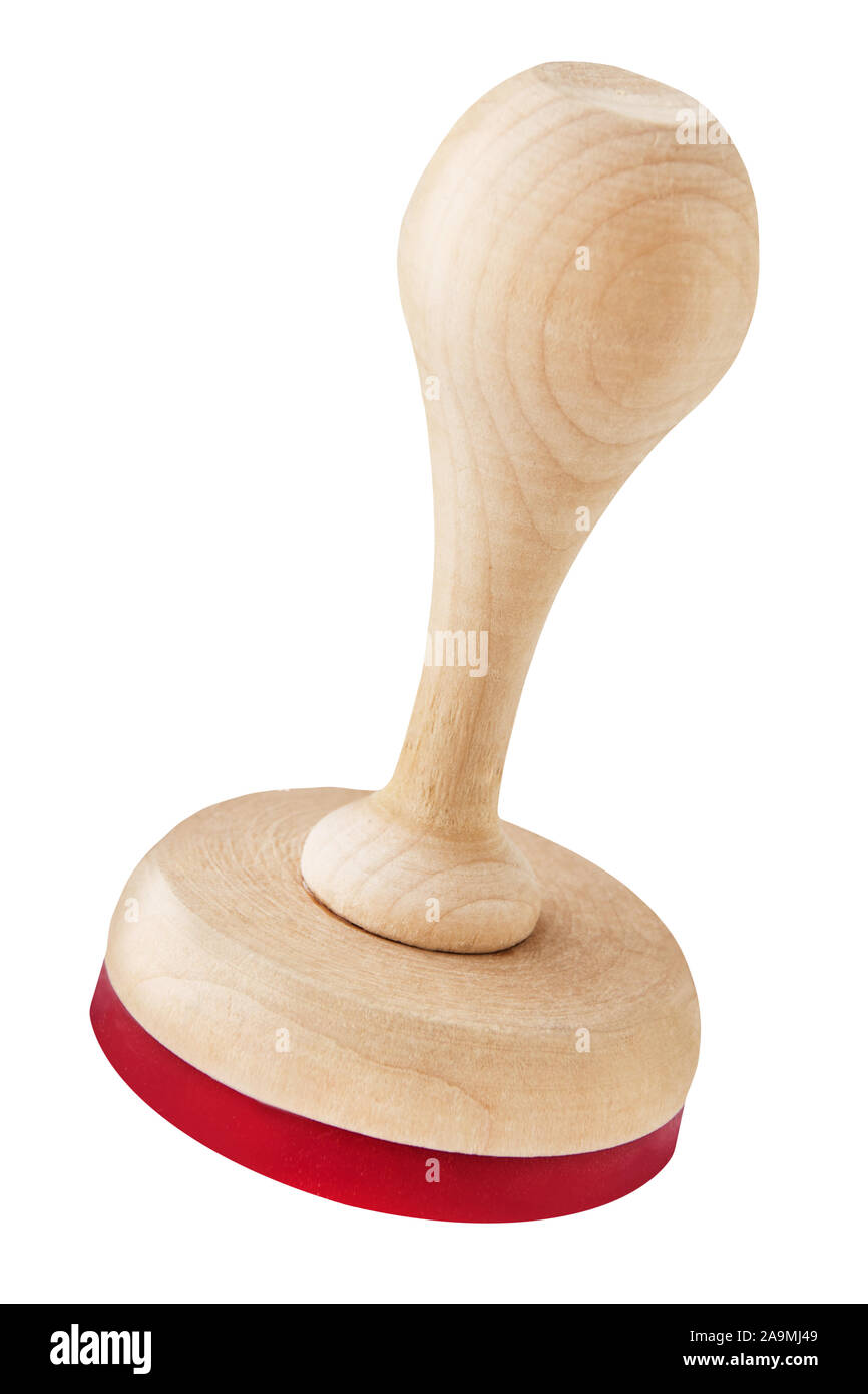 Round wooden stamp on white background Stock Photo - Alamy