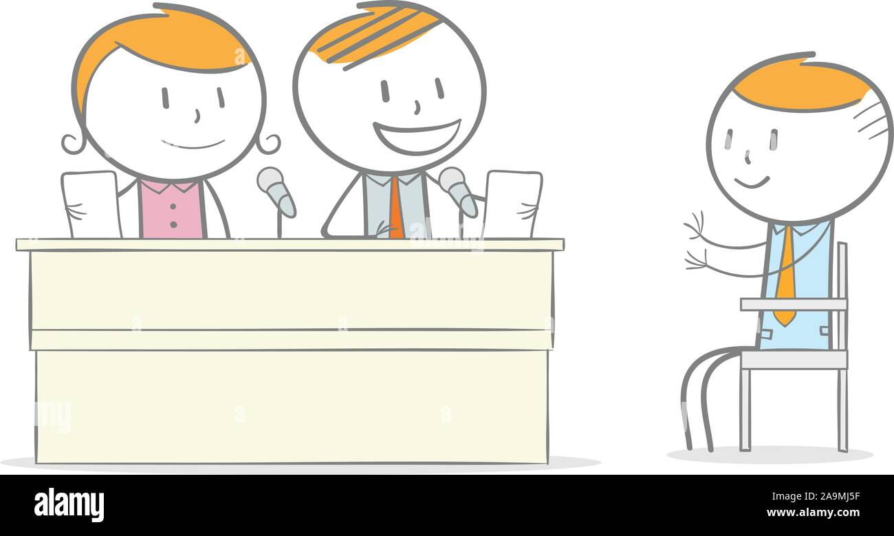 Doodle stick figure: Employee Candidate interviewed by a group of ...