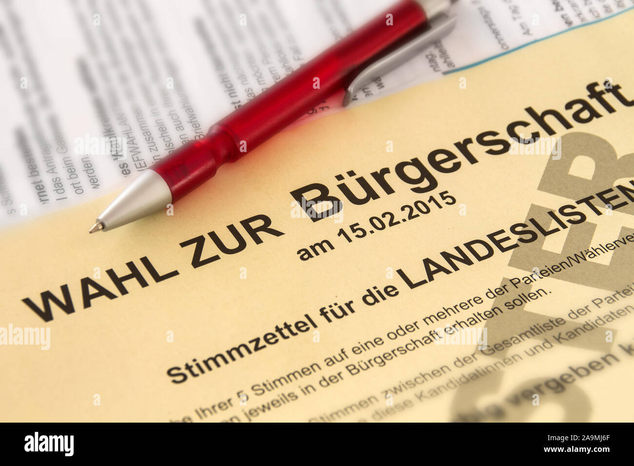 German ballot paper with ballpoint pen as background Stock Photo - Alamy