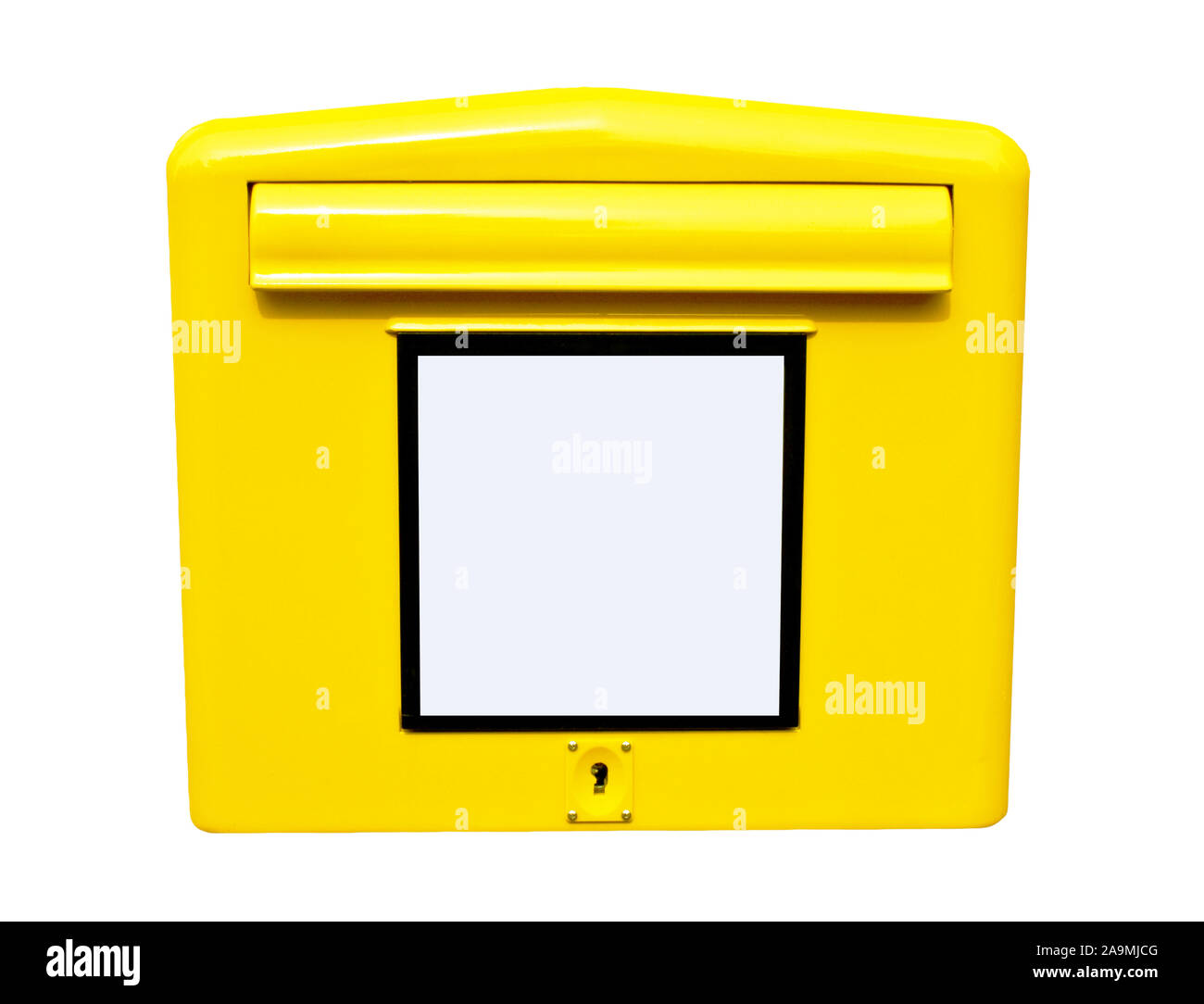 Yellow letterbox on white background Stock Photo - Alamy