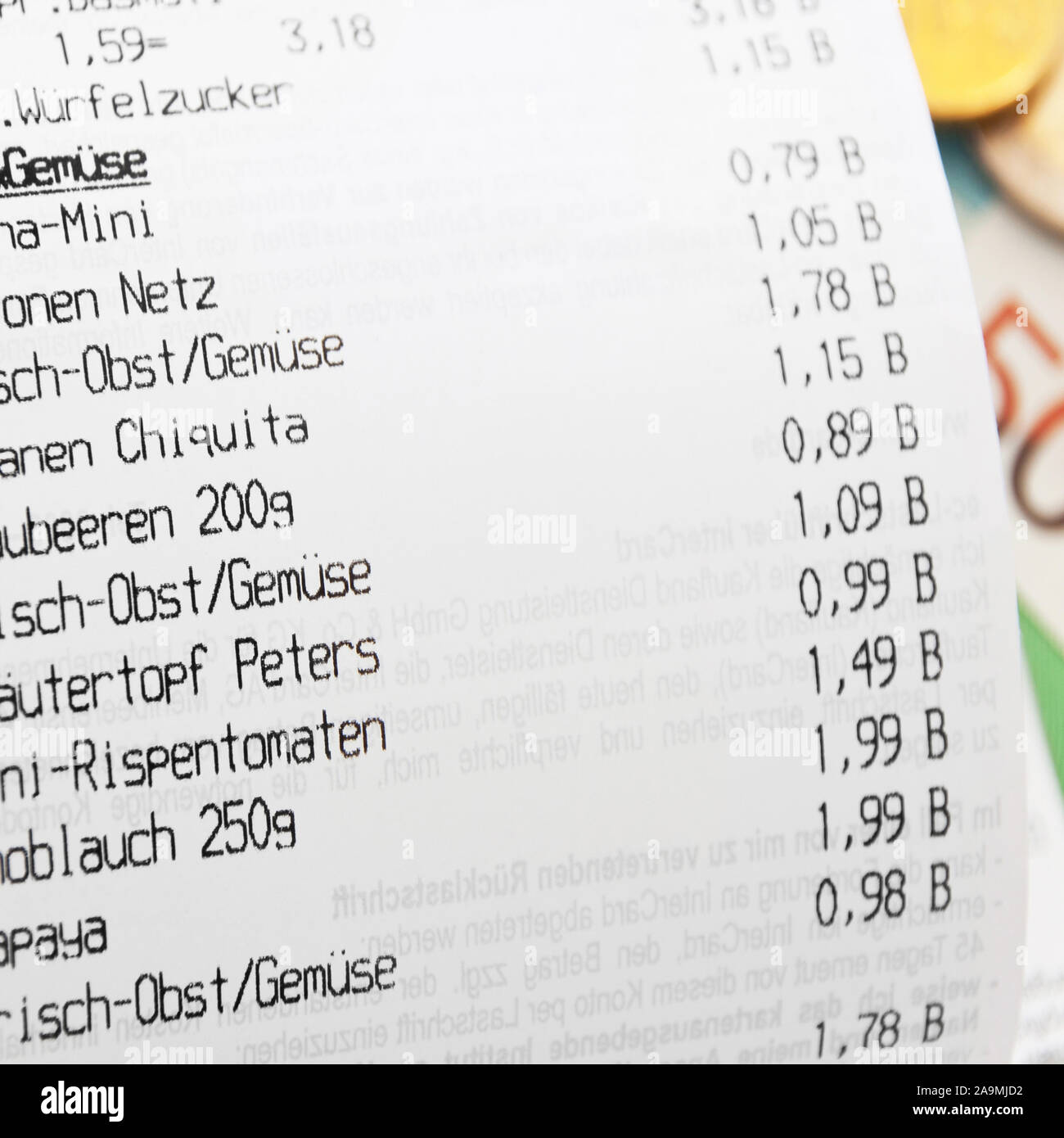 Cash receipt for Euro cash background close-up Stock Photo - Alamy