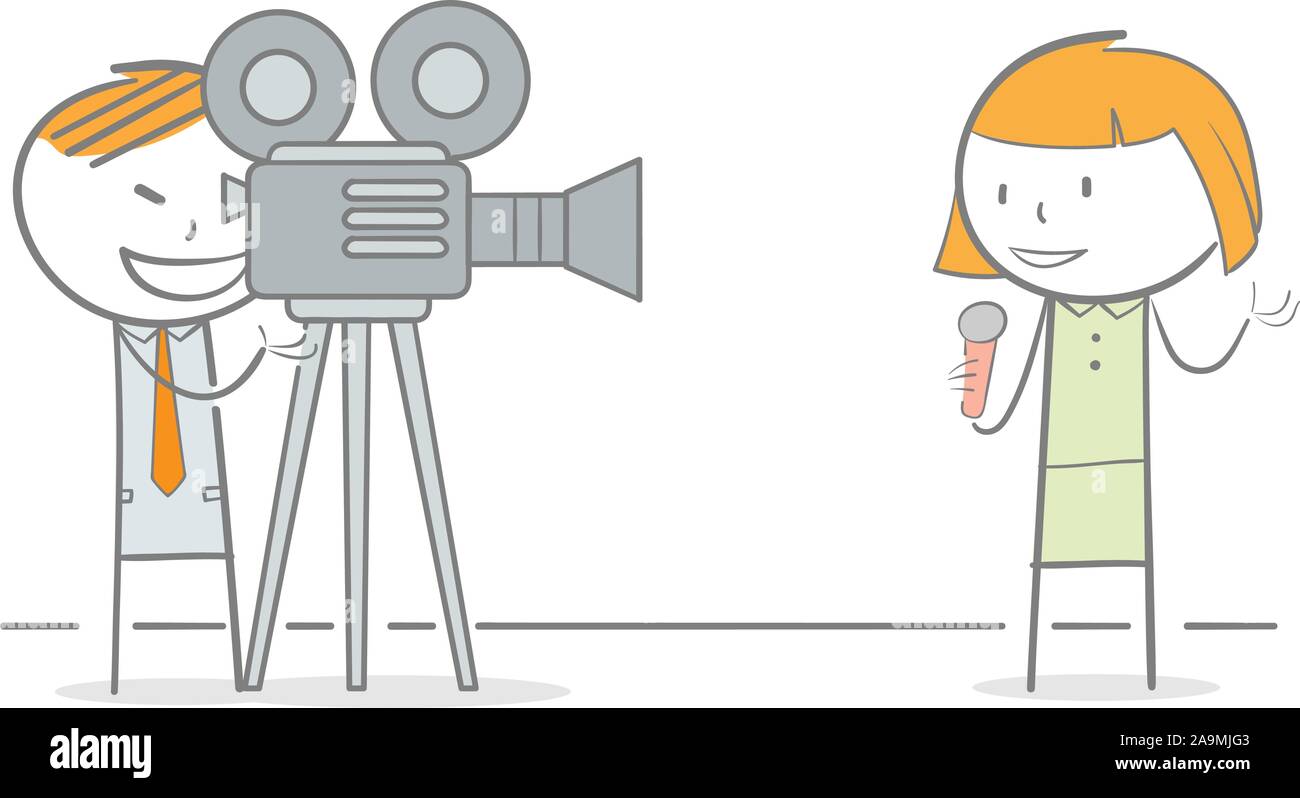 Doodle illustration of a woman reporting a news Stock Vector Image ...