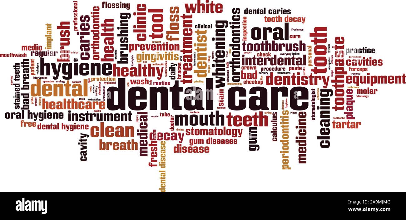 Dental care word cloud concept. Collage made of words about dental care ...