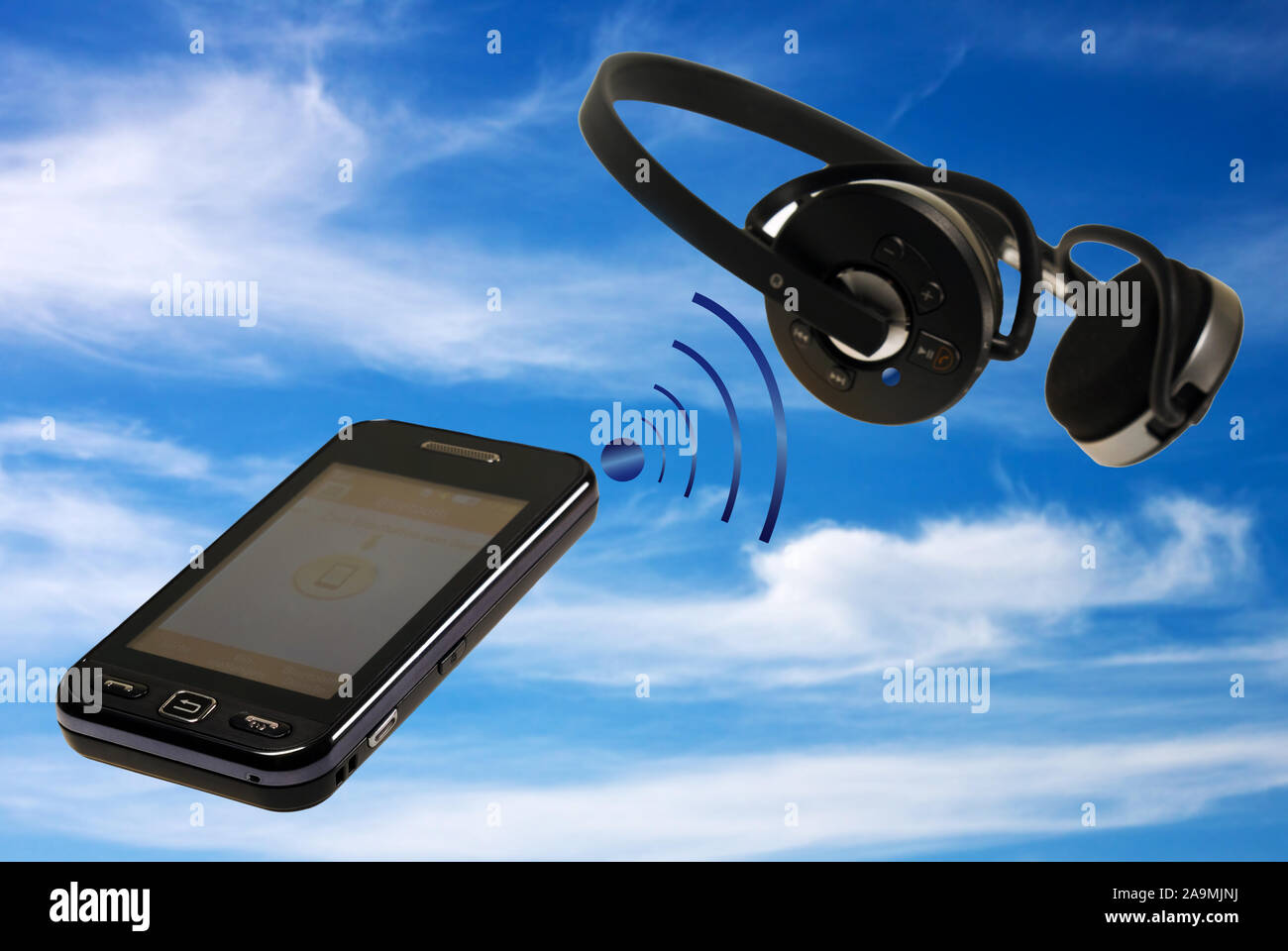 Concept music and Bluetooth with sky background Stock Photo - Alamy