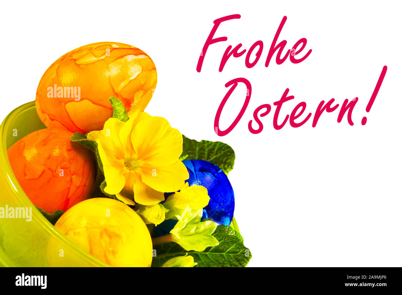 German happy easter Easter eggs with flowers on white background Stock ...