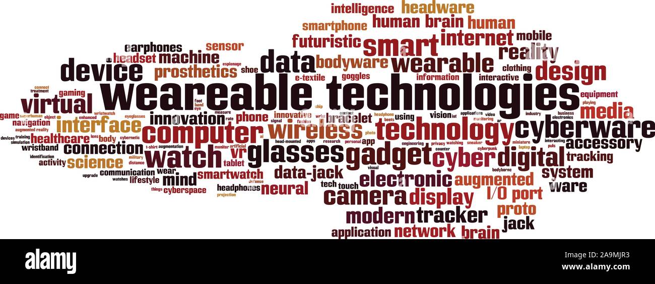 Weareable technologies word cloud concept. Collage made of words about ...