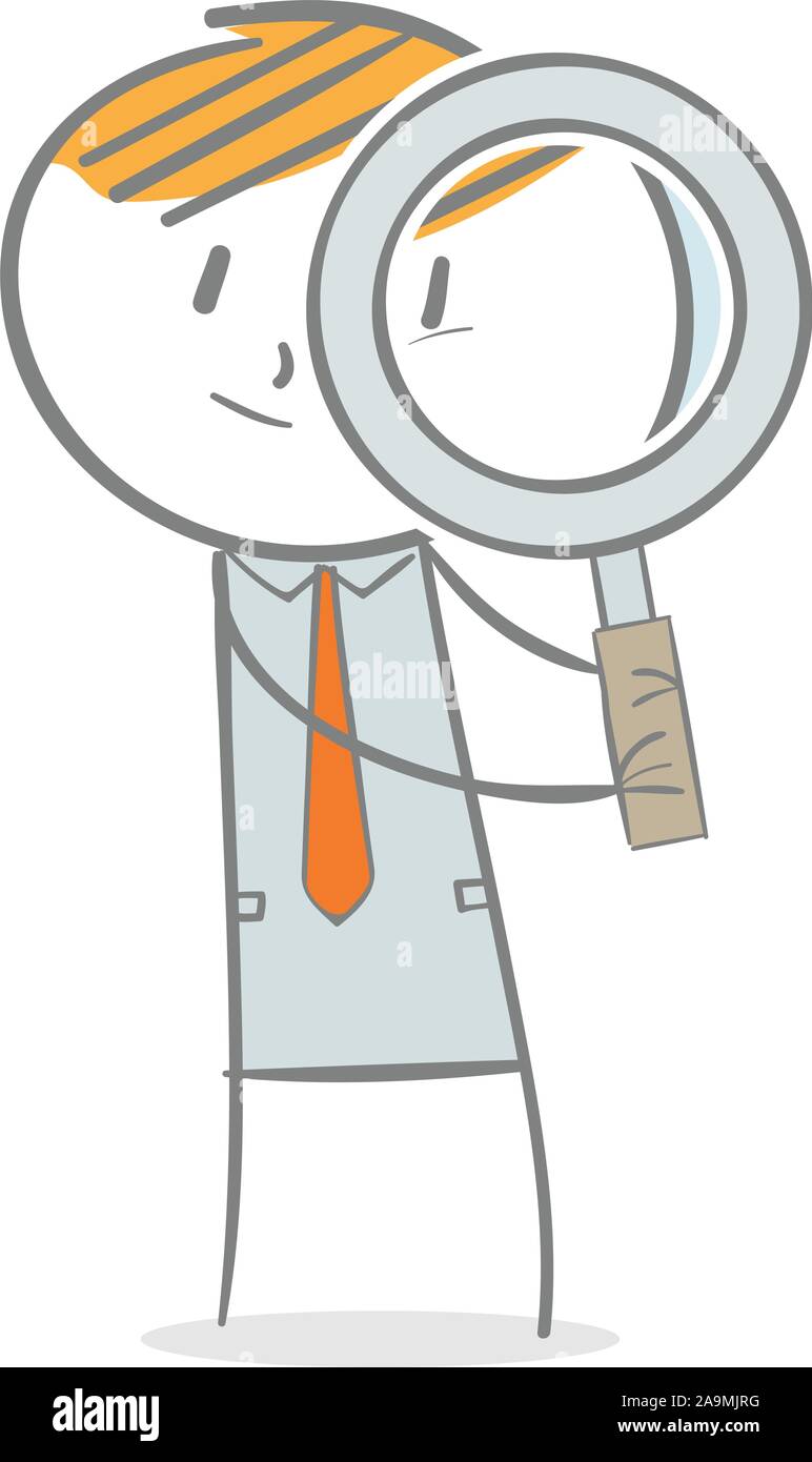 Doodle stick figure: Businessman looking through magnifying glass Stock ...