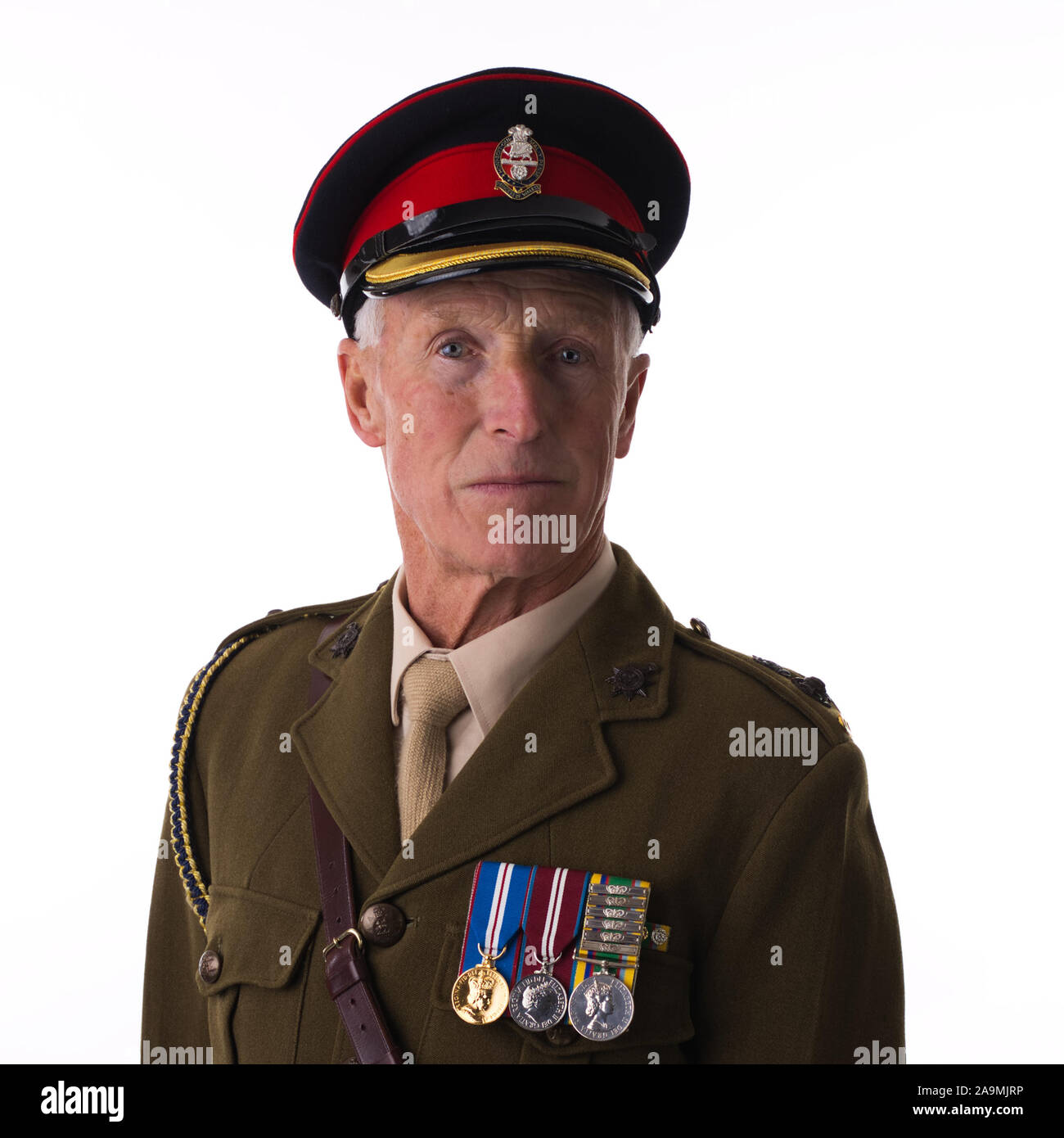 An old soldier reflecting years of distinguished service in his face ...