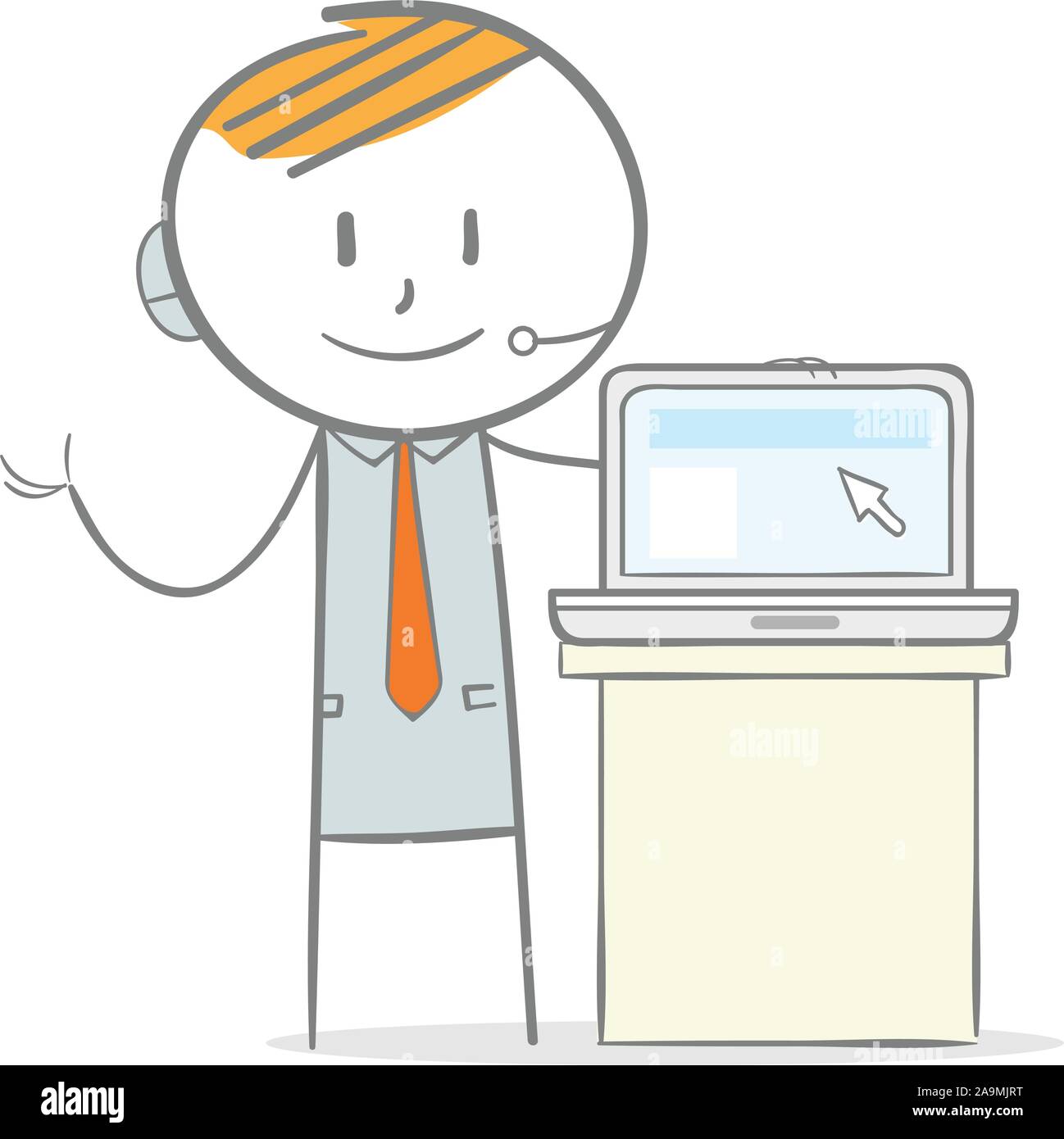 Doodle stick figure: Man with laptop doing a presentation Stock Vector ...