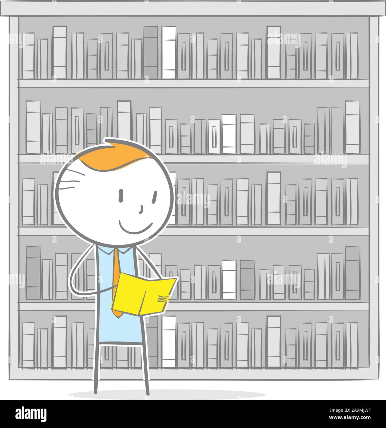 Doodle stick figure: A business man reading a book in a library Stock ...
